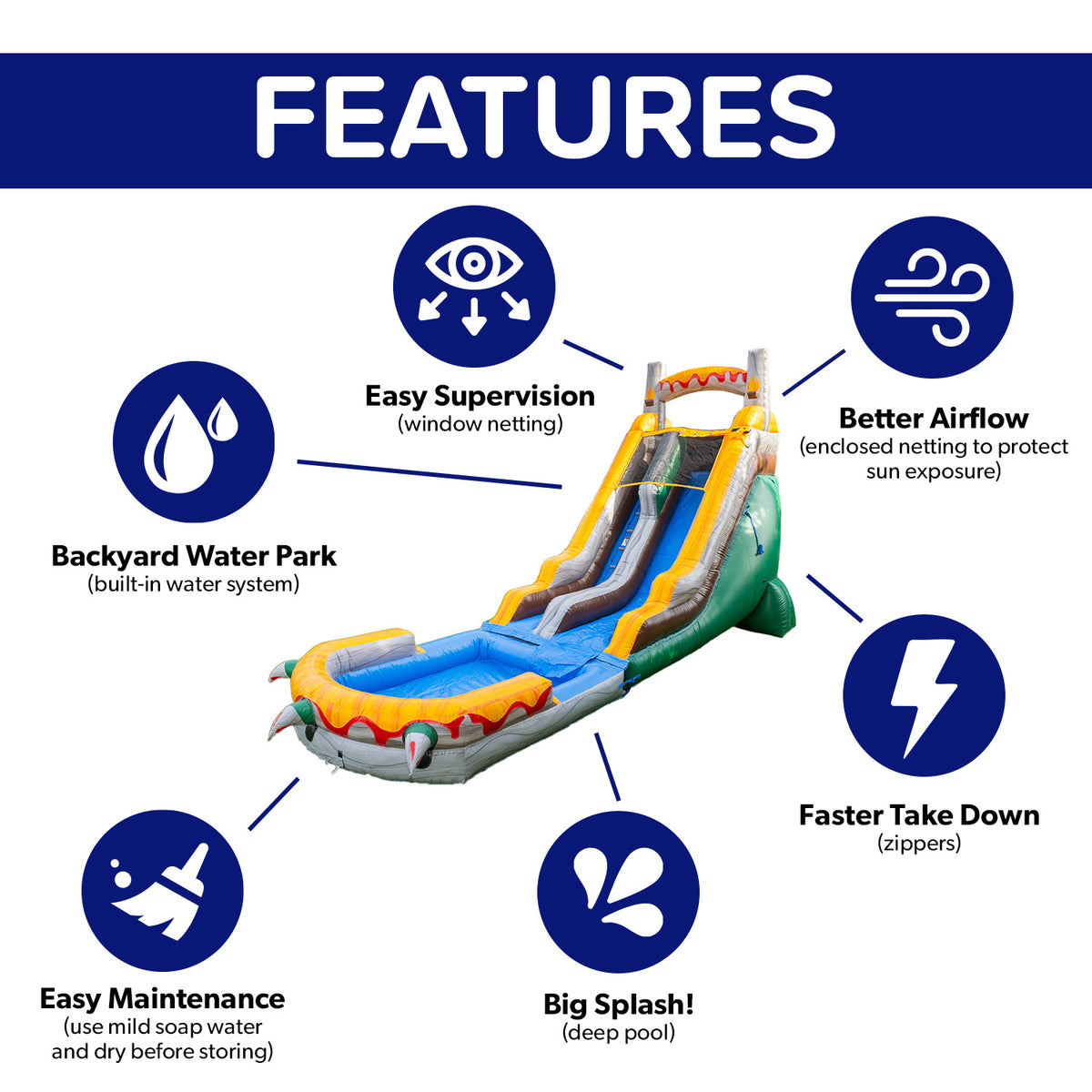 NEW! T-Rex 18' Water Slide with detachable pool - Hero Kiddo Inflatables