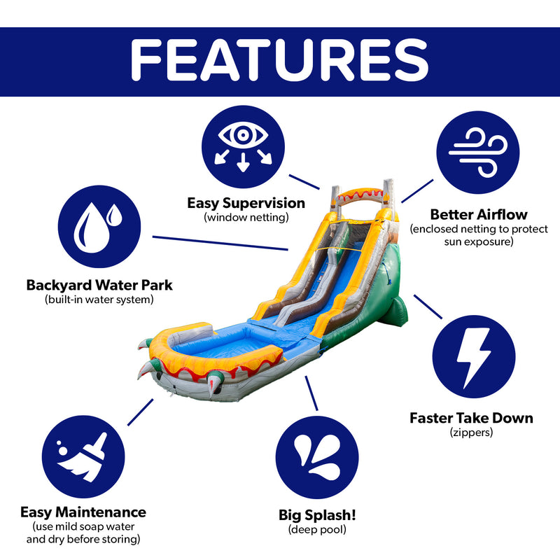 NEW! T-Rex 18' Water Slide with detachable pool - Hero Kiddo Inflatables